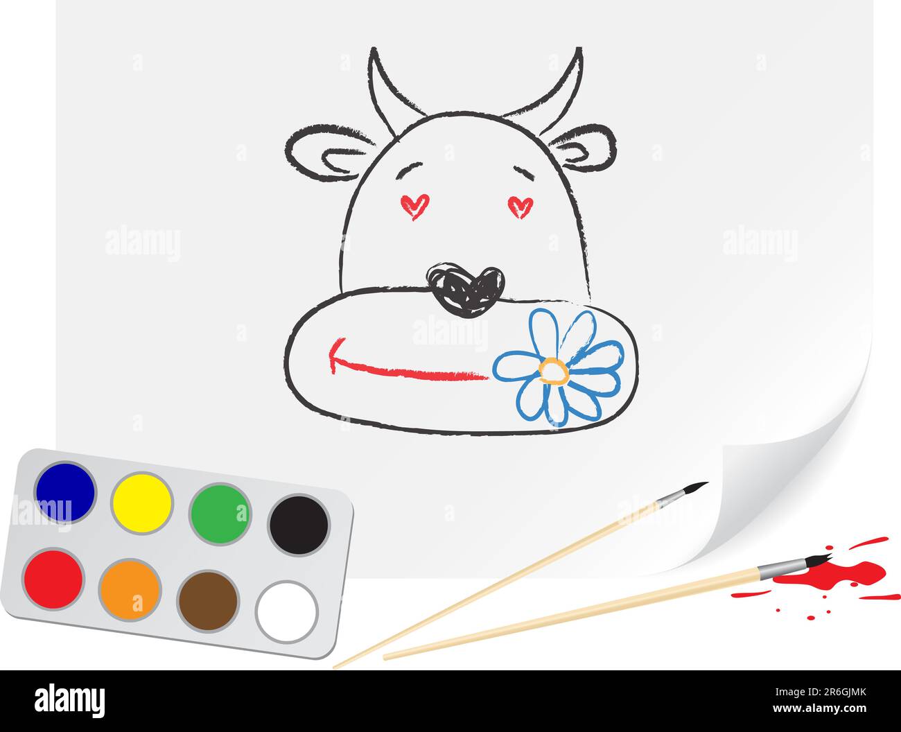 Nursery drawing cow on a paper Stock Vector Image & Art - Alamy