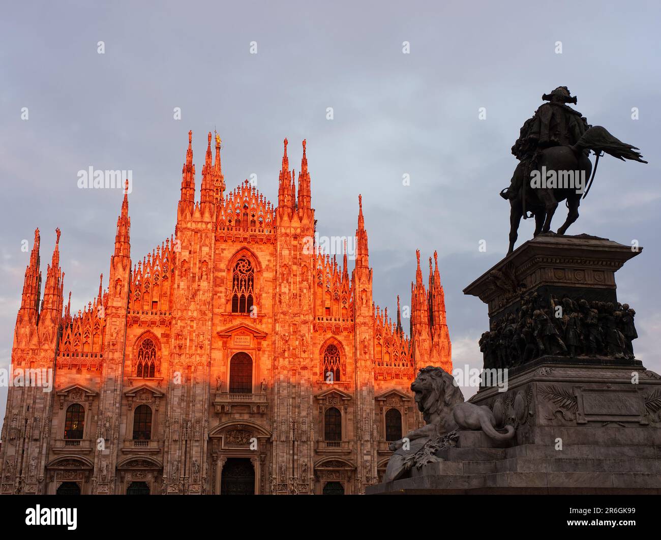 Magnificent view of Duomo cathedral during sunset, Milan, Italy Stock ...
