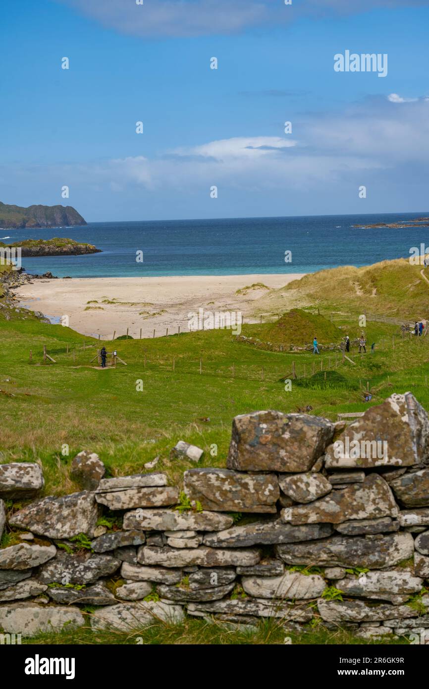 The Iron Age House on the beach at Bostadh on Great Bernera of The Isle ...