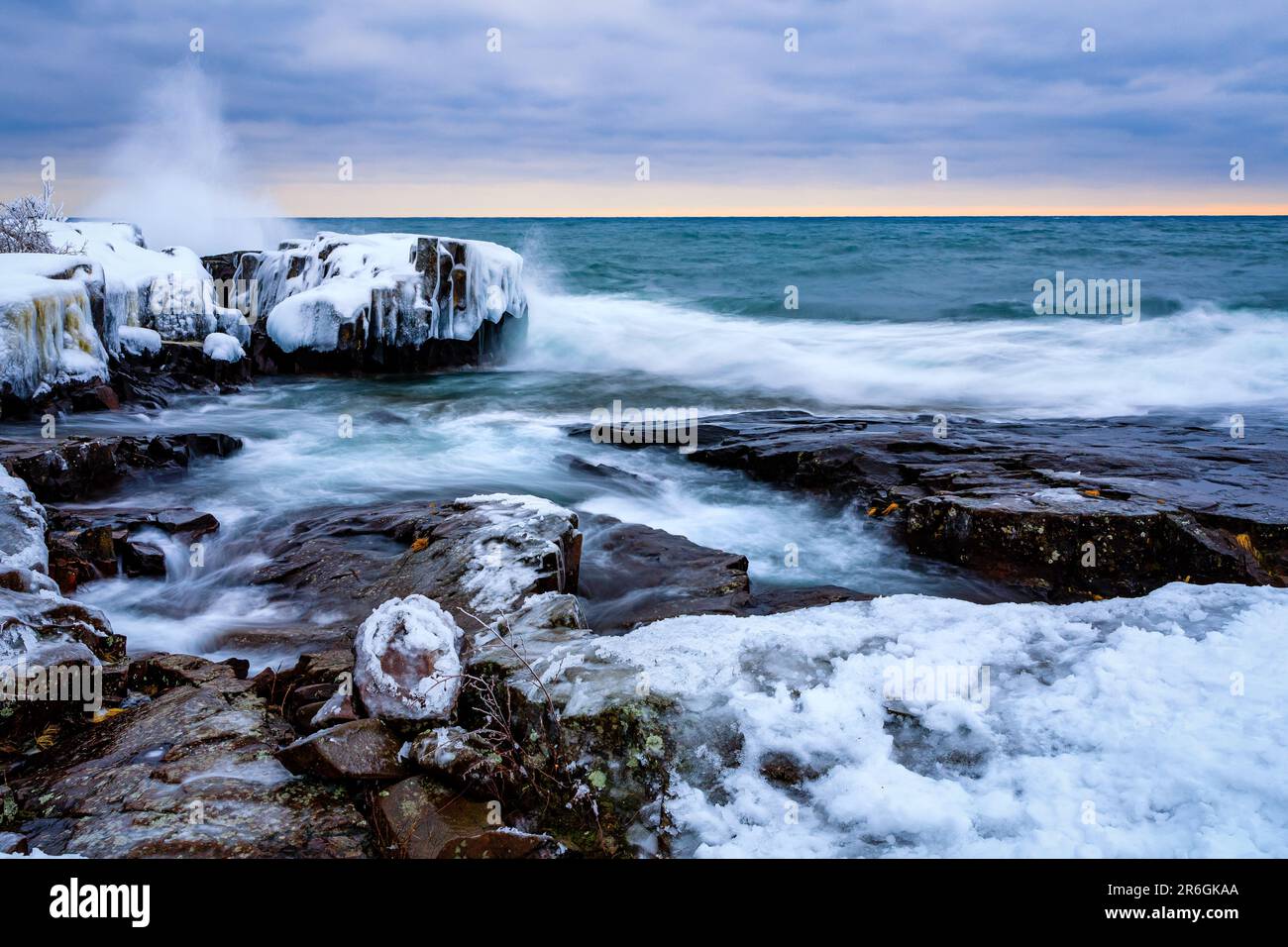 A breathtaking winter scene of Lake Superior on a cold windy day Stock ...