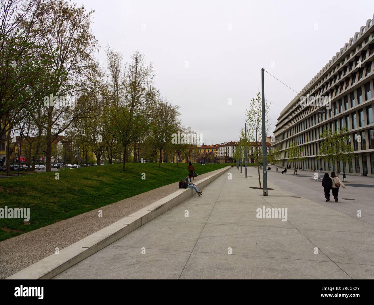 City passage for pedestrians in downtown district, Milan, Italy Stock ...