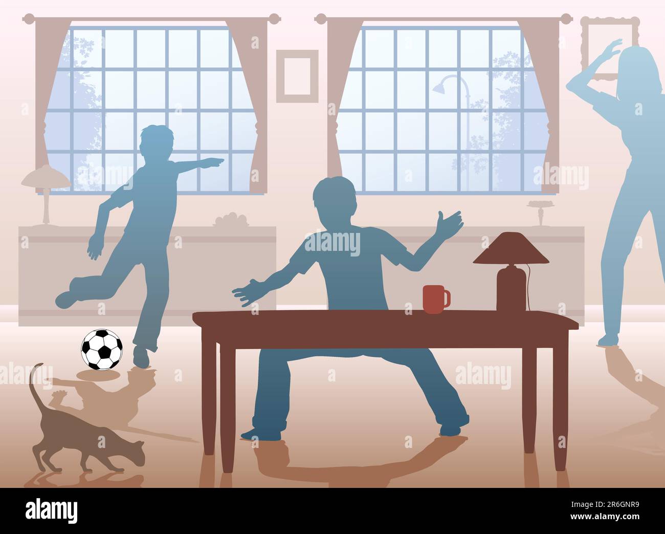 Editable vector illustration of boys playing football indoors Stock ...