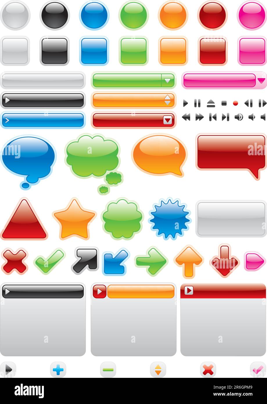 Collection of brightly colored, glossy web elements, paths mask Stock ...