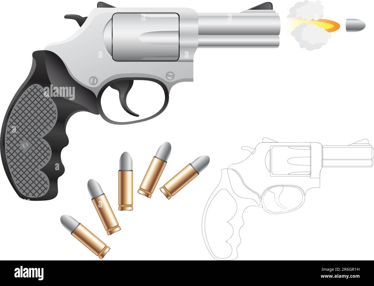 Revolver and bullets isolated on the white background Stock Vector ...
