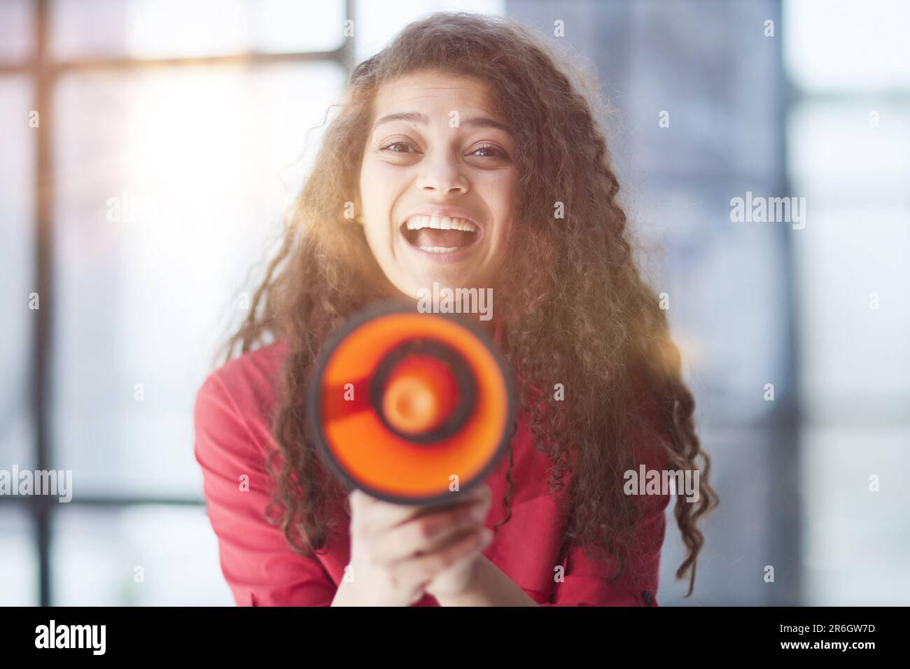 Young employee boss megaphone hi-res stock photography and images - Alamy