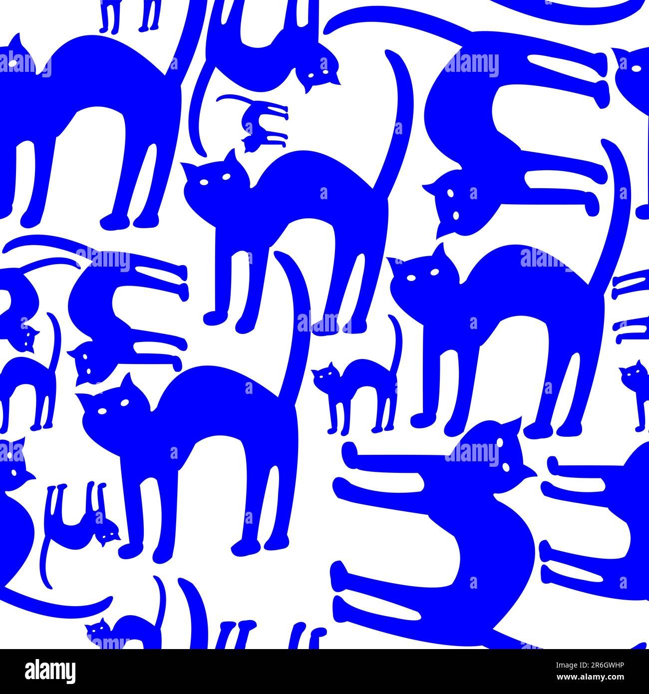 blue cats pattern isolated on white, vector art illustration Stock ...