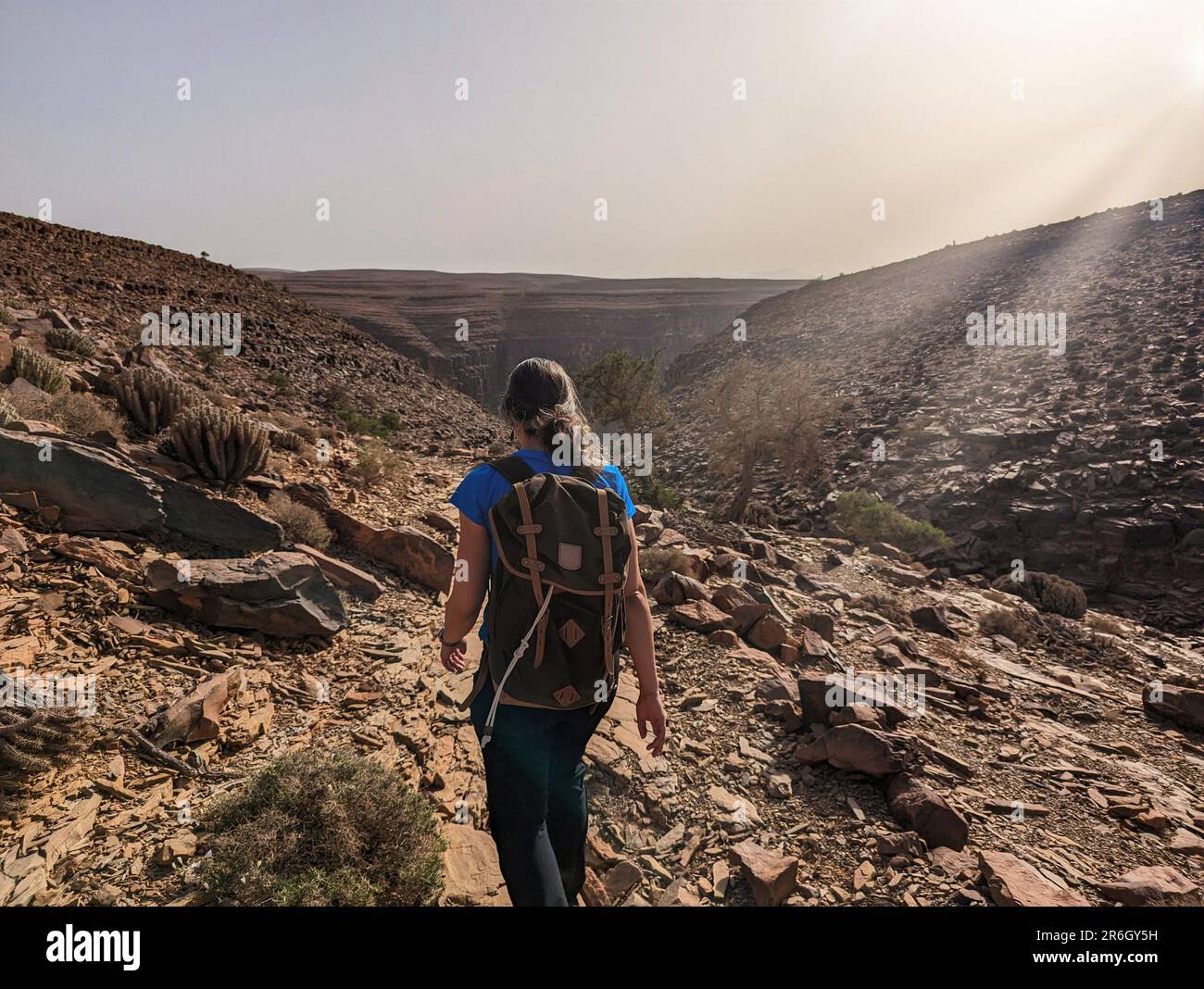 Hiking through the stone desert near Amtoudi in the Anti-Atlas, Morocco ...