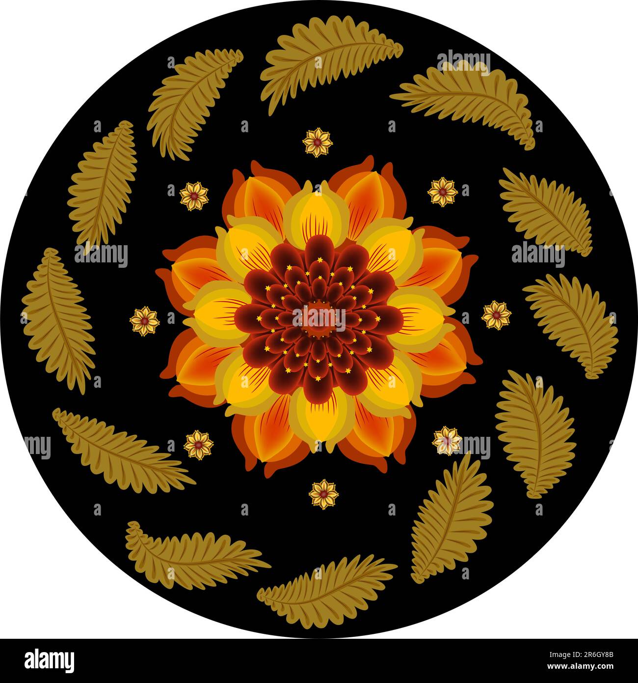 Big flower on black round background. Vector illustration. AI8 eps file ...