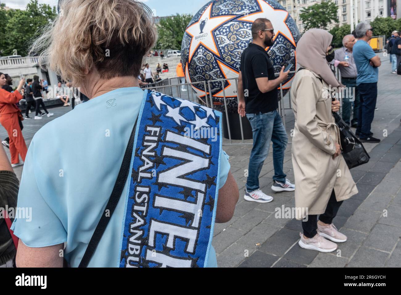 Istanbul, Turkey. 09th June, 2023. Soccer fans gather at Taksim Square, the day before the ...