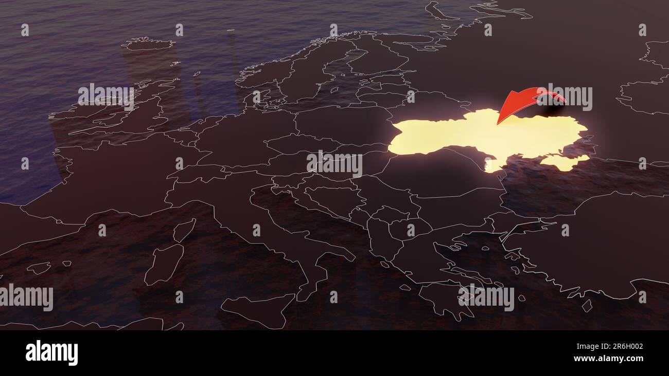 Ukraine-Russia Crisis. 3D Rendering illustration of a Dark Blue Map of ...