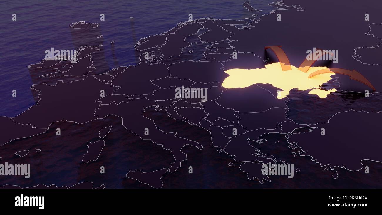 Ukraine-Russia Crisis Counter Offensive. 3D Rendering illustration of a ...