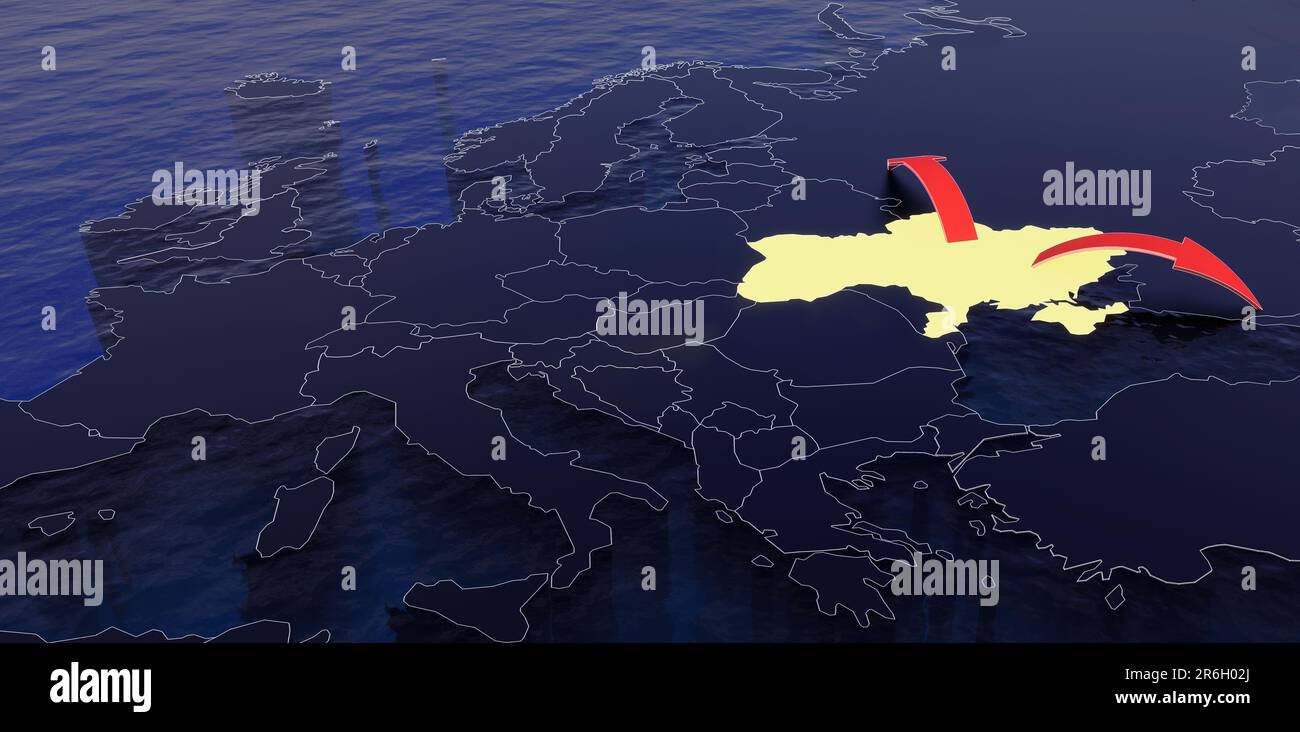 Ukraine-Russia Crisis Counter Offensive. 3D Rendering illustration ...
