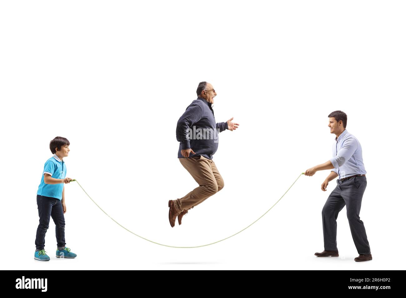 Full length profile shot of mature man and father with son playing a ...