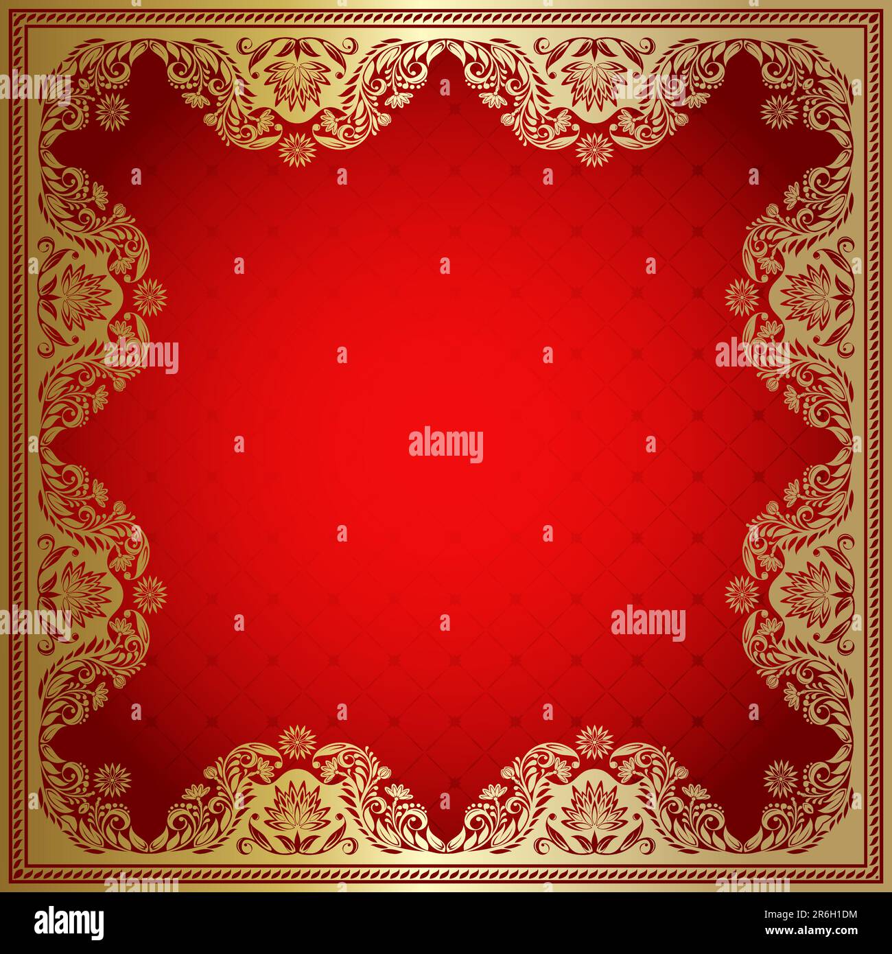 Red background with gold frame from flowers and leaves Stock Vector ...