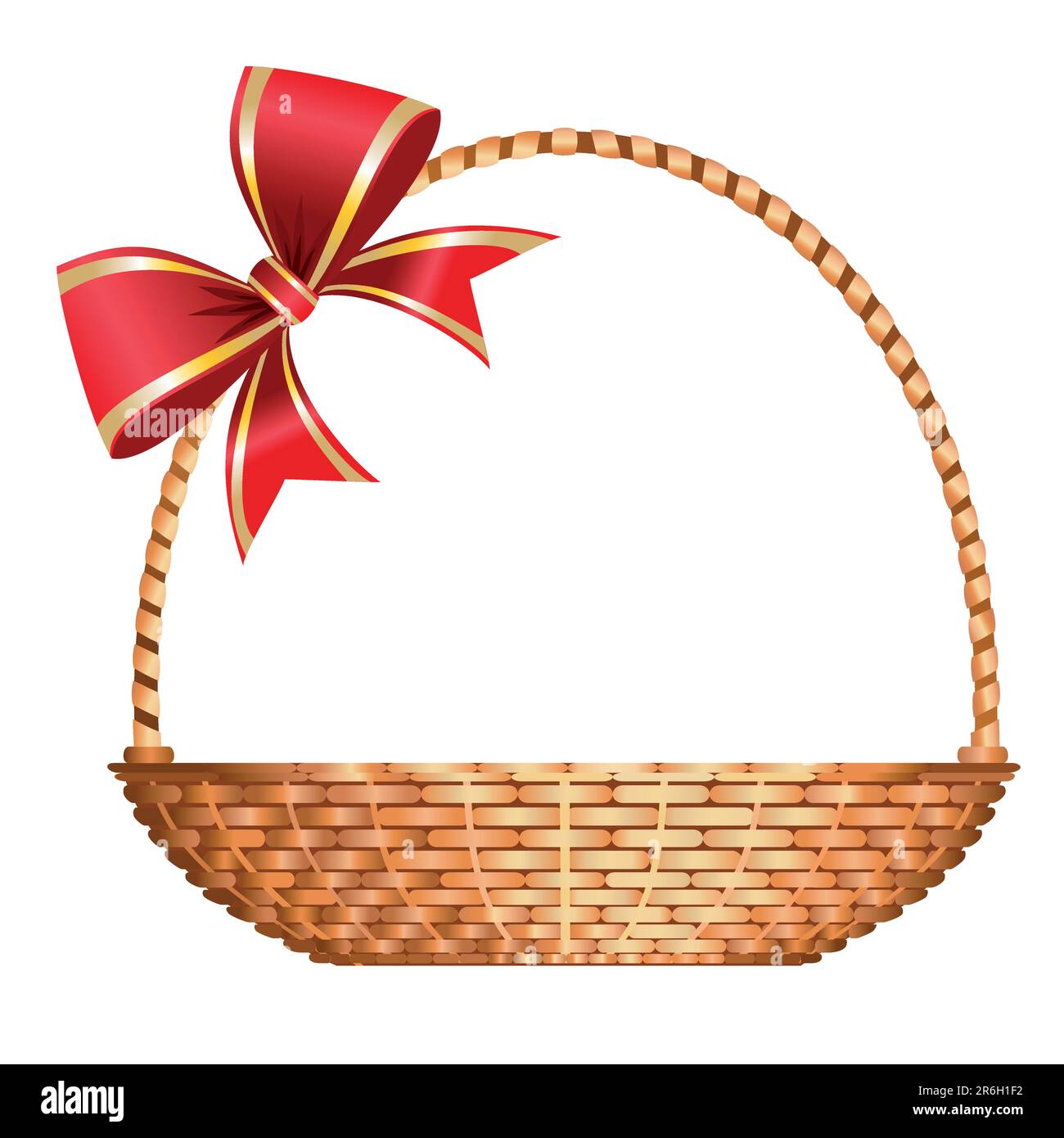 Vector illustration festive gift basket with red bow, isolate on white ...