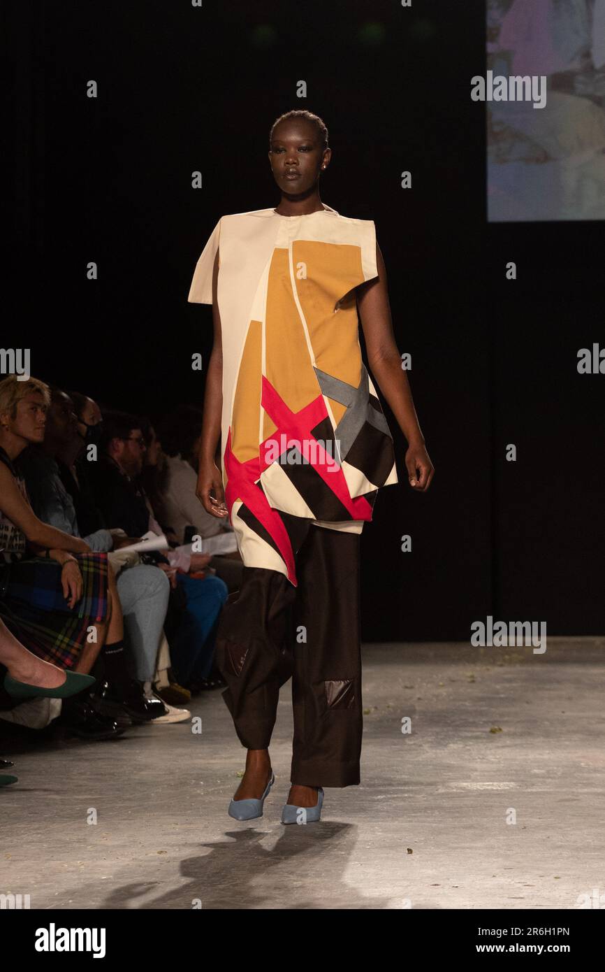 London, UK. Friday June 9, 2023. A model on the catwalk at the ...