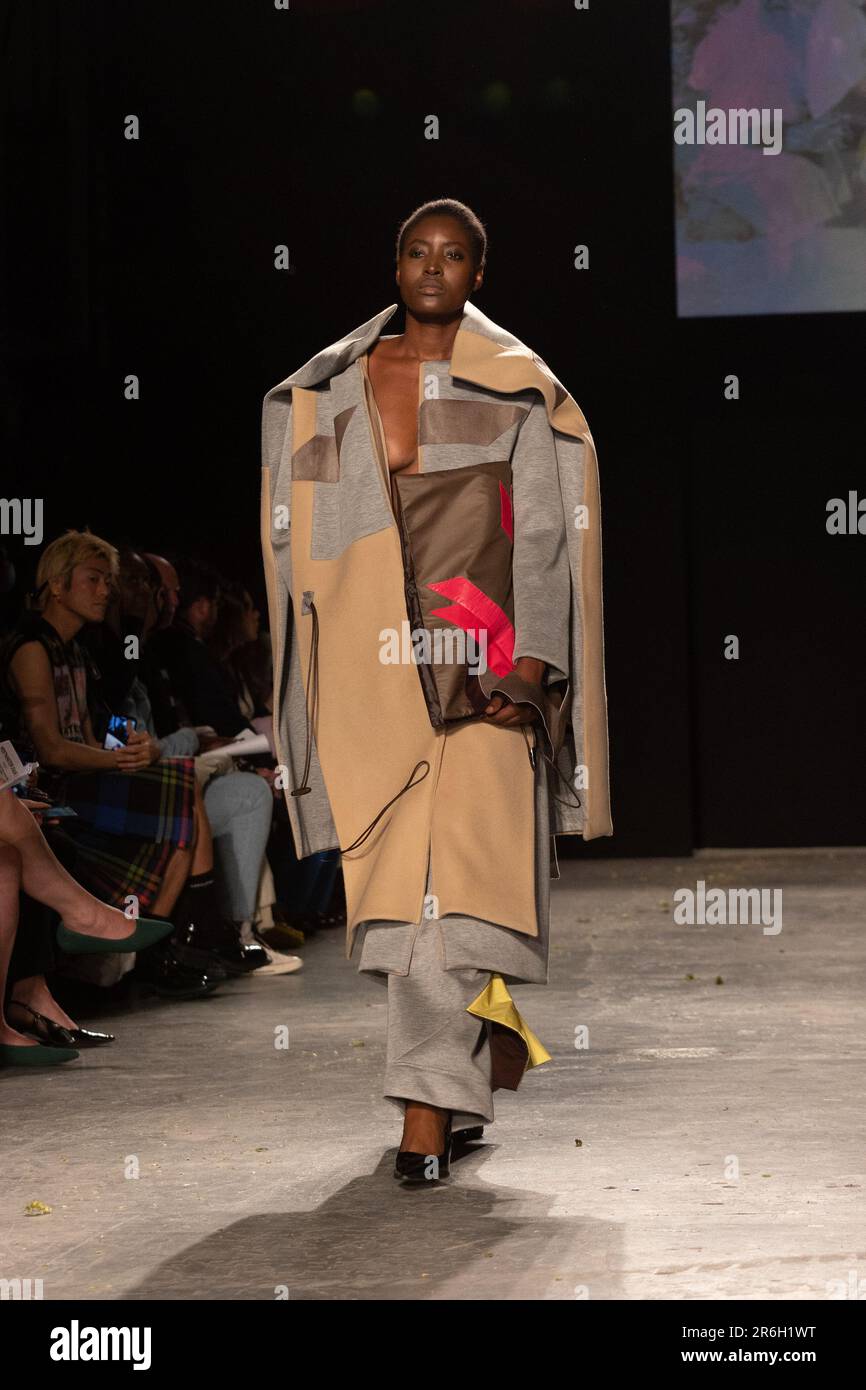 London, UK. Friday June 9, 2023. A model on the catwalk at the ...