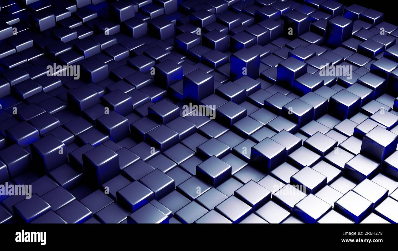 A stunning 3D illustration of a blue abstract cube with a shadowed ...