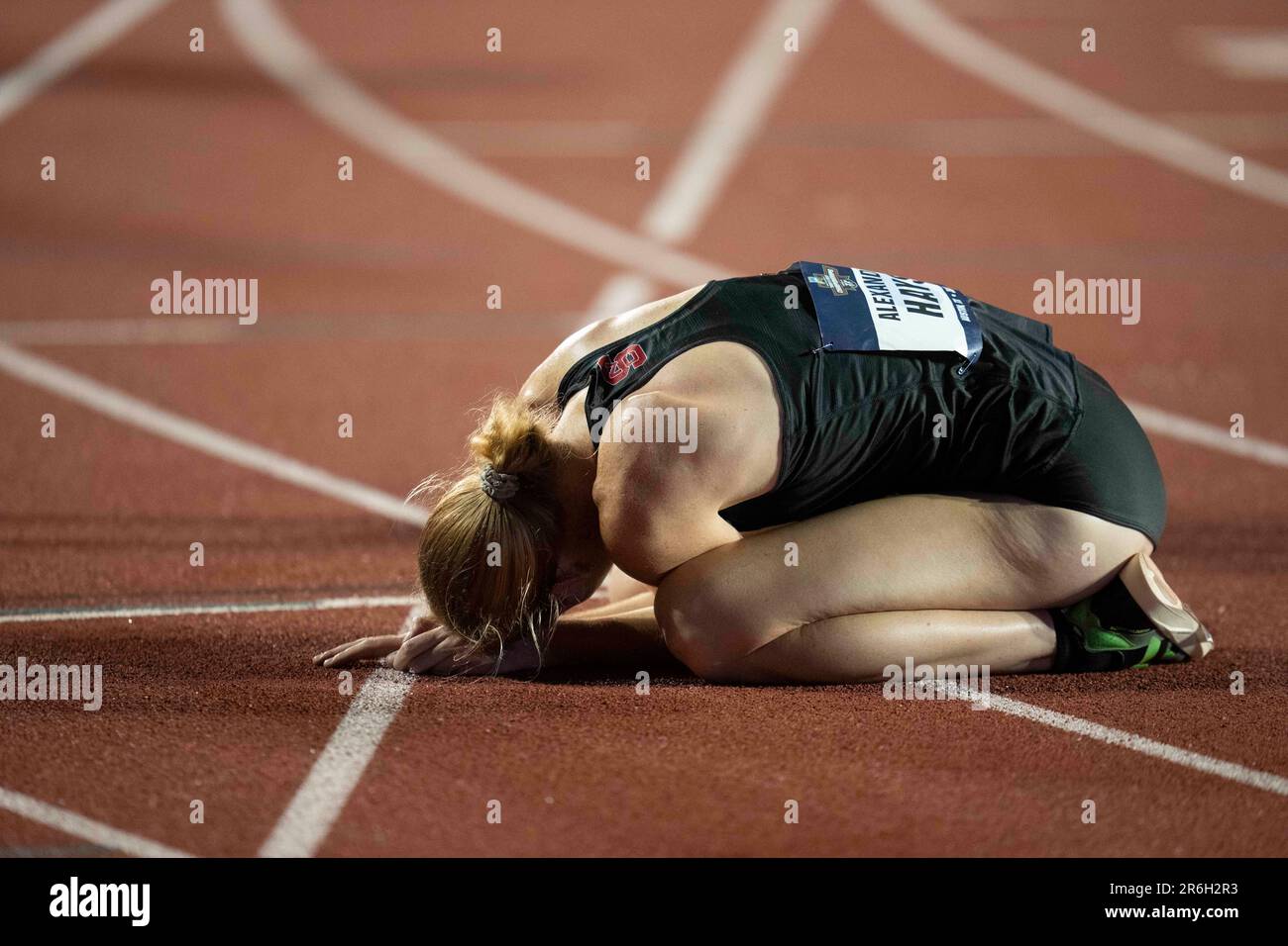 ALEXANDRA HAYS of North Carolina State rests at the finish of the ...