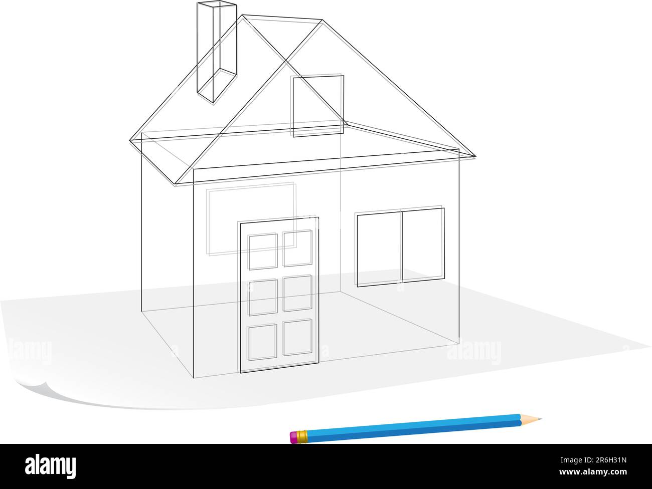 Abstract transparent house sketch drawing with pen on a paper Stock ...