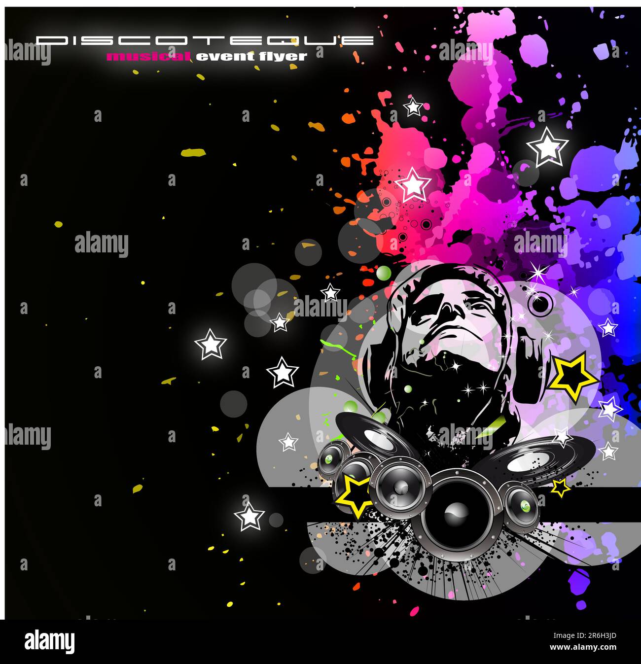 Modern Disco Event Background with Music Elements and rainbow colours ...