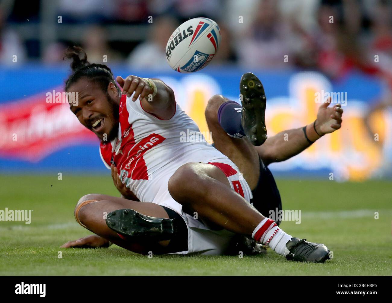 St Helens’ Agnatius Paasi celebrates scoring their sides forth try ...