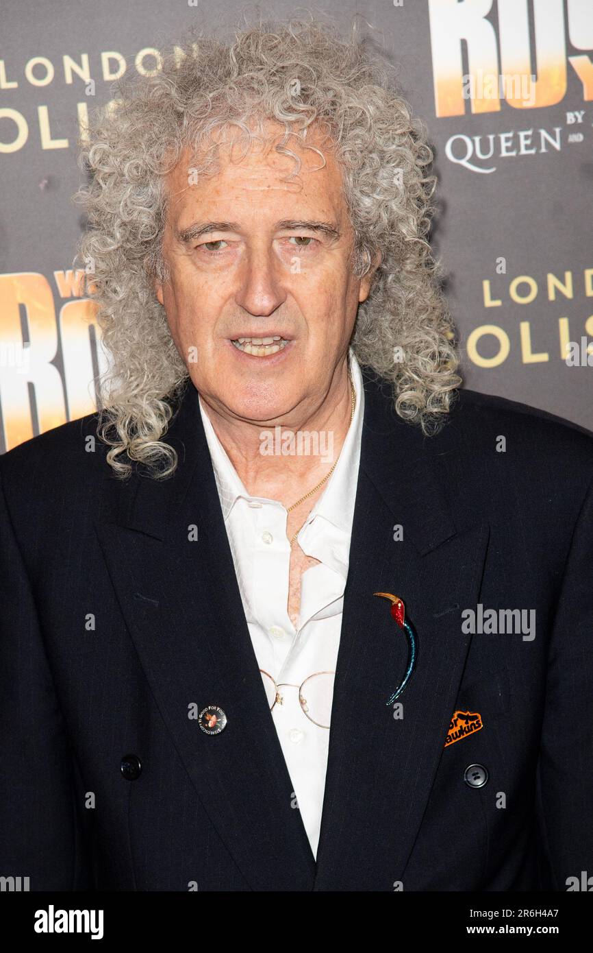London, UK. Brian May at a Gala Night for the musical We Will Rock You ...