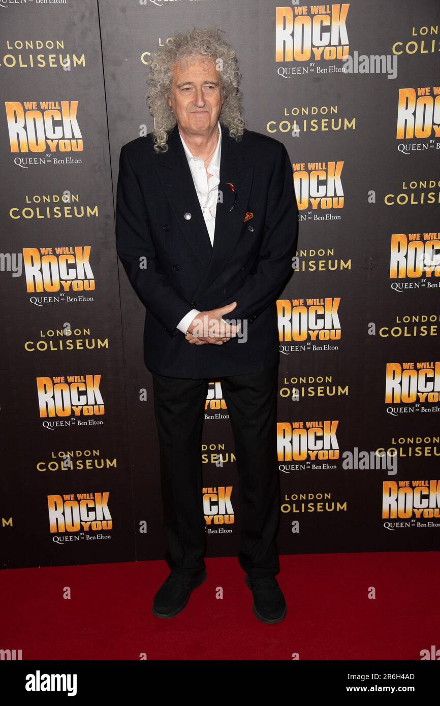 London, UK. Brian May at a Gala Night for the musical We Will Rock You ...