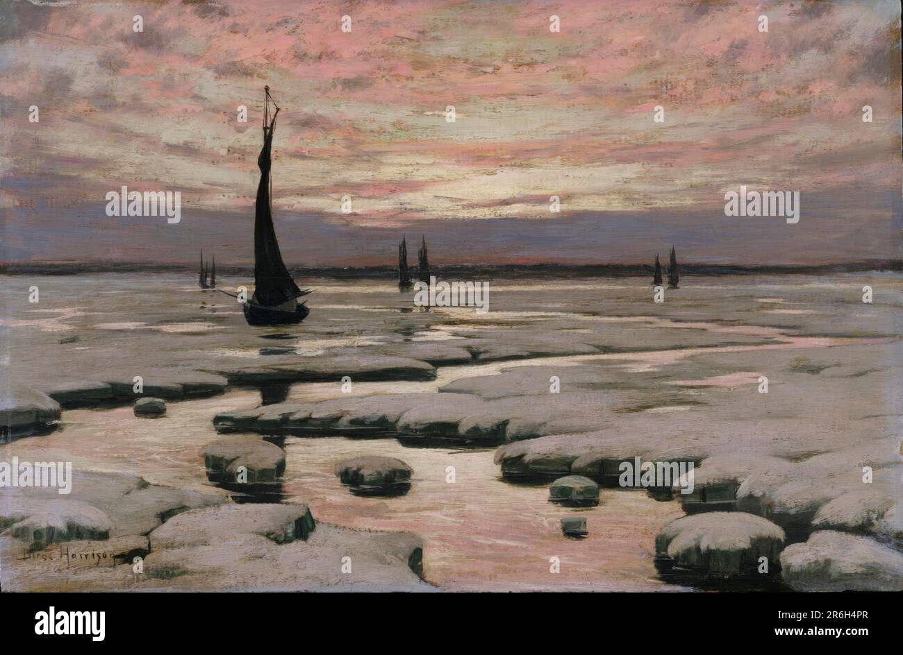 Winter Sunset. Date: ca. 1890. oil on wood mounted on wooden cradle ...