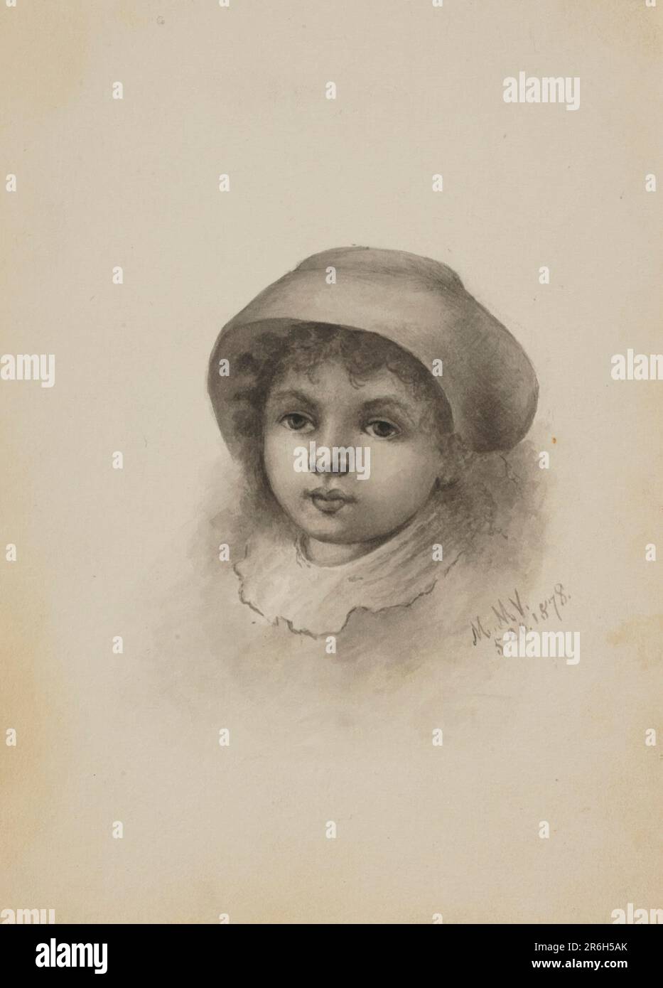 Untitled (Head of a Child with Hat). pen and ink and ink wash on paper ...