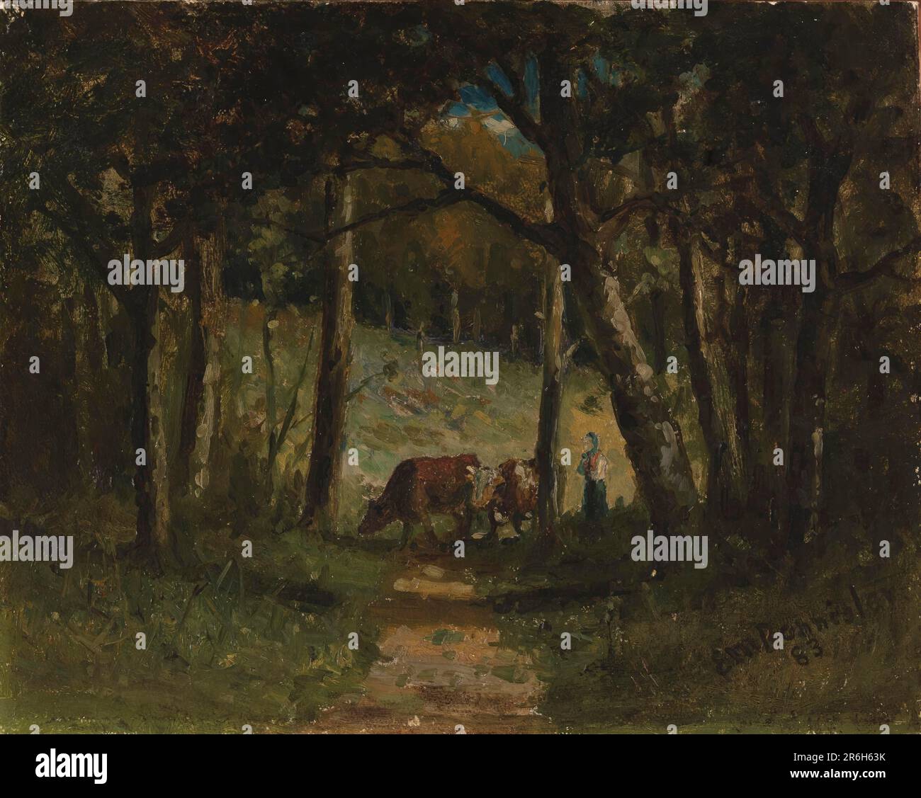 Untitled (cows on path in forest). Date: 1883. oil on canvas mounted on ...