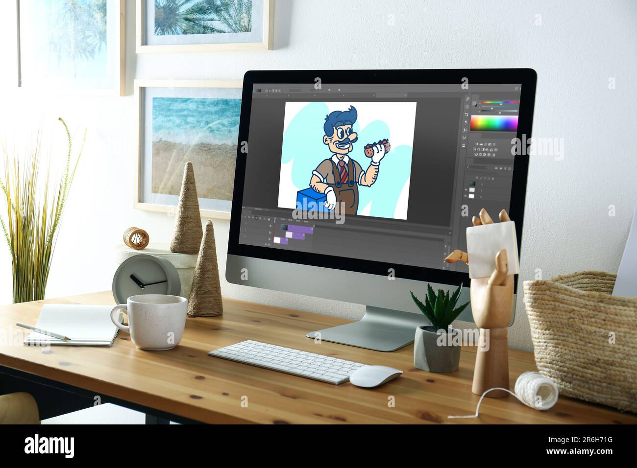 Animator's workplace. Modern computer with illustration on screen Stock ...