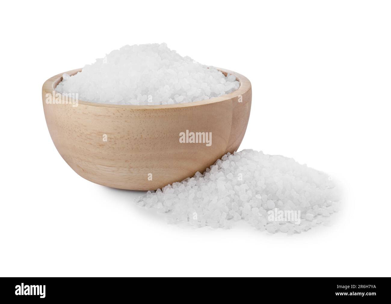 Wooden bowl and heap of natural sea salt isolated on white Stock Photo ...