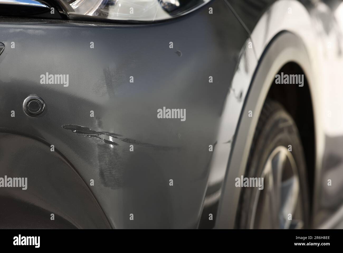 Modern black car with scratch, closeup view Stock Photo - Alamy
