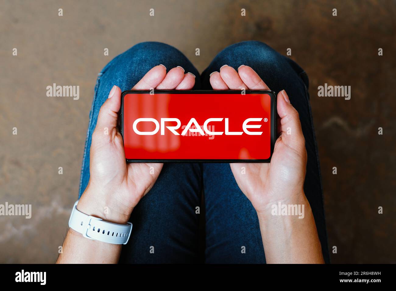 In this photo illustration, the Oracle Corporation logo is displayed on ...