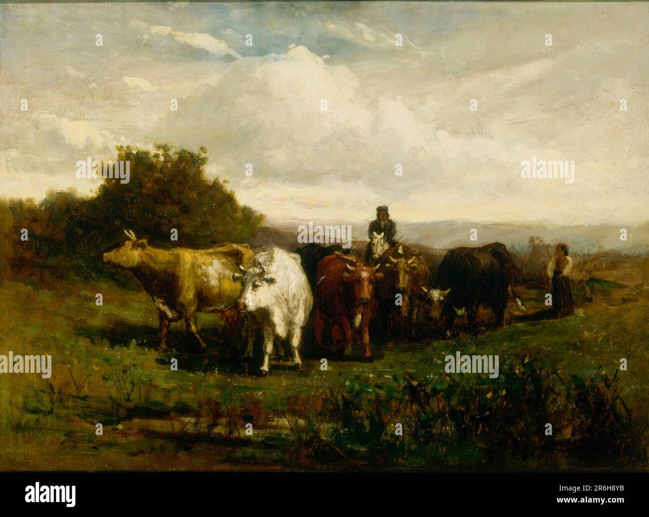 Untitled (man on horseback, woman on foot driving cattle). Date: 1880 ...