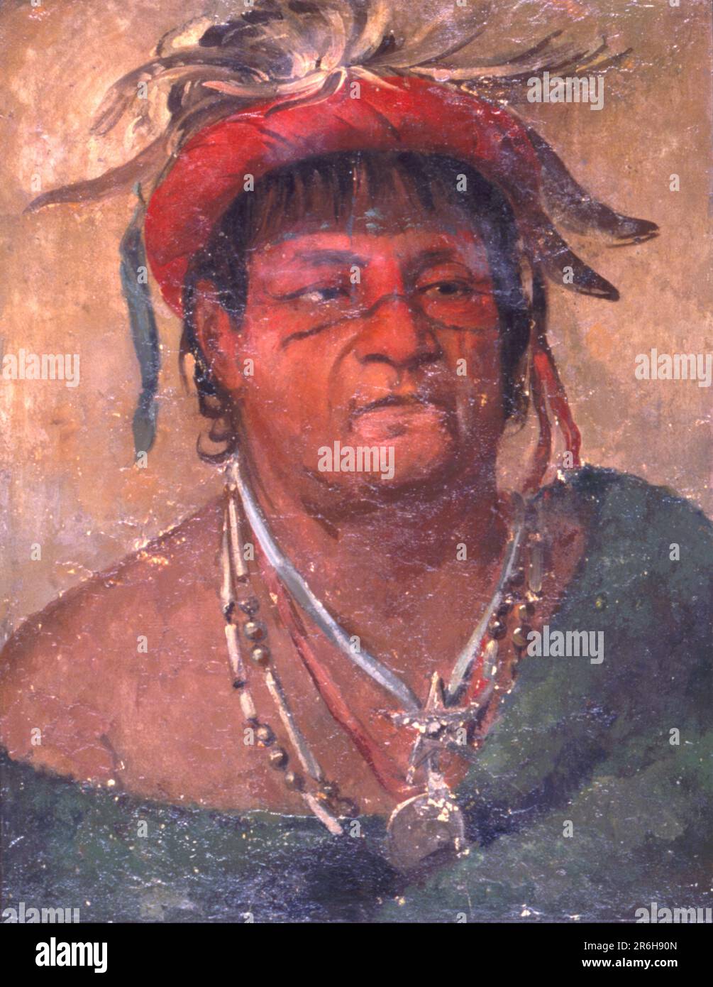 Aúh-ka-nah-paw-wáh, Earth Standing, an Old and Valiant Warrior. oil on ...