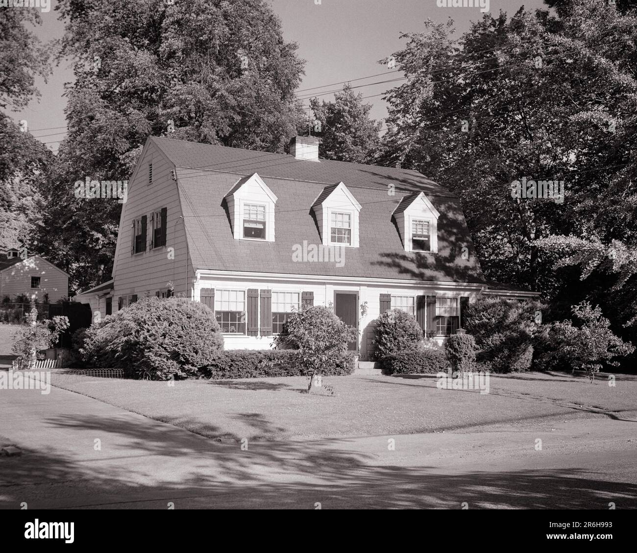 1940s 1950s TWO STORY SUBURBAN HOUSE WITH GAMBREL ROOF WITH THREE DORMERS - b1612 HAR001 HARS ...