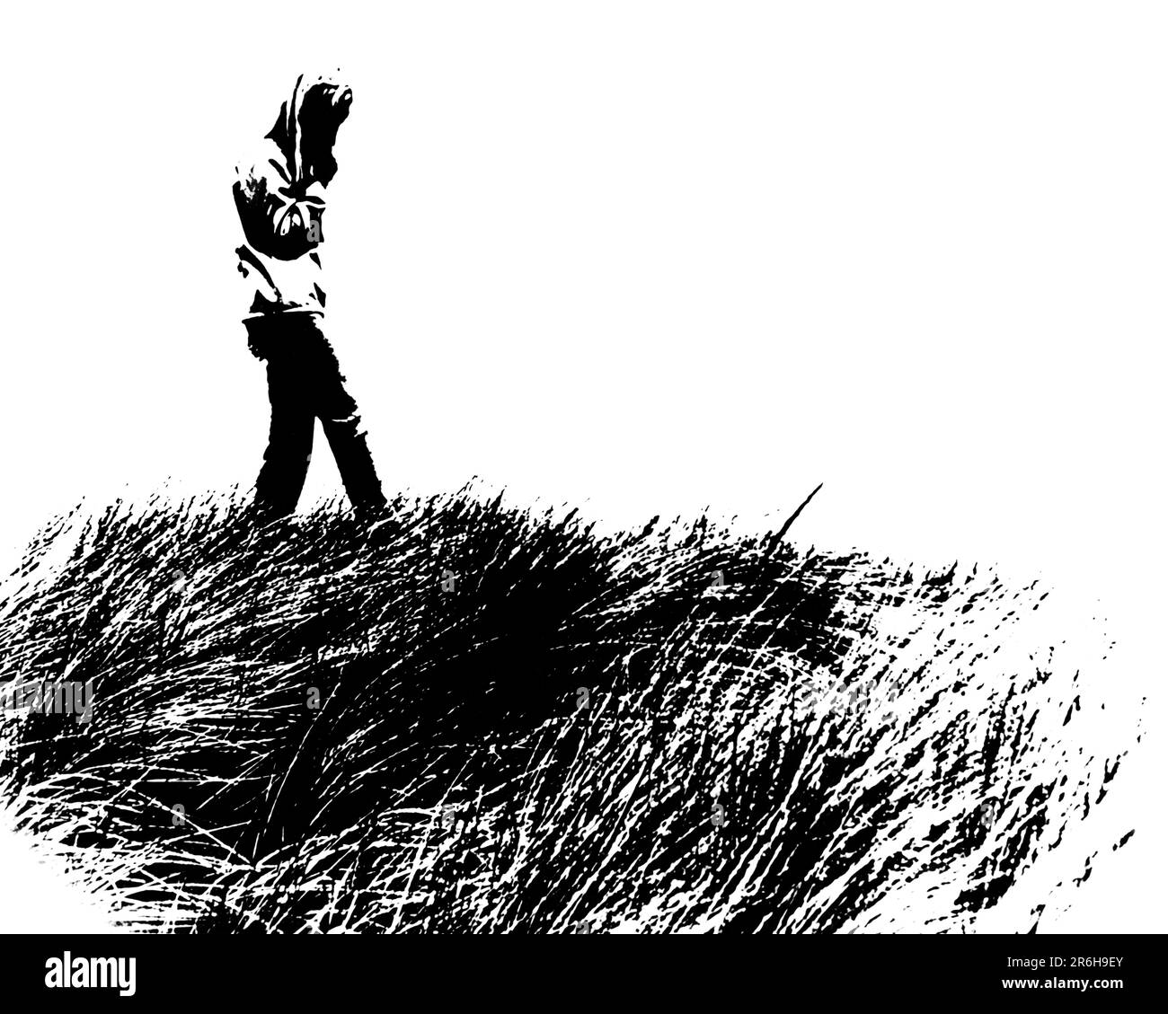1970s ANONYMOUS SILHOUETTED TEEN GIRL WALKING ALONE IN TALL GRASS ...