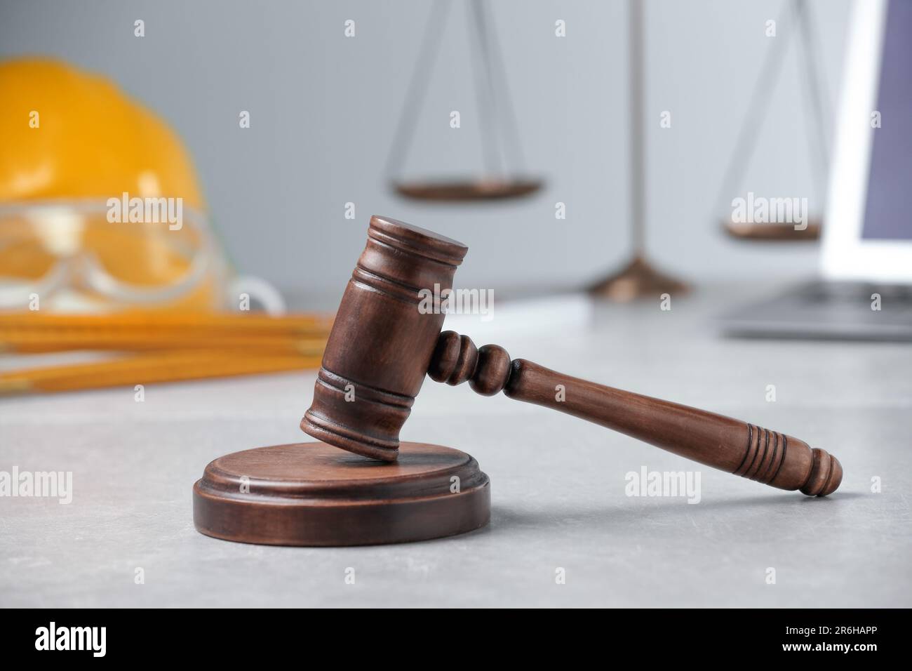 Construction and land law concepts. Judge gavel, scales of justice ...