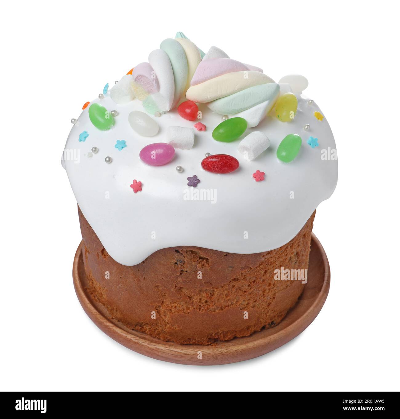 Traditional Easter cake decorated with sprinkles, jelly beans and ...