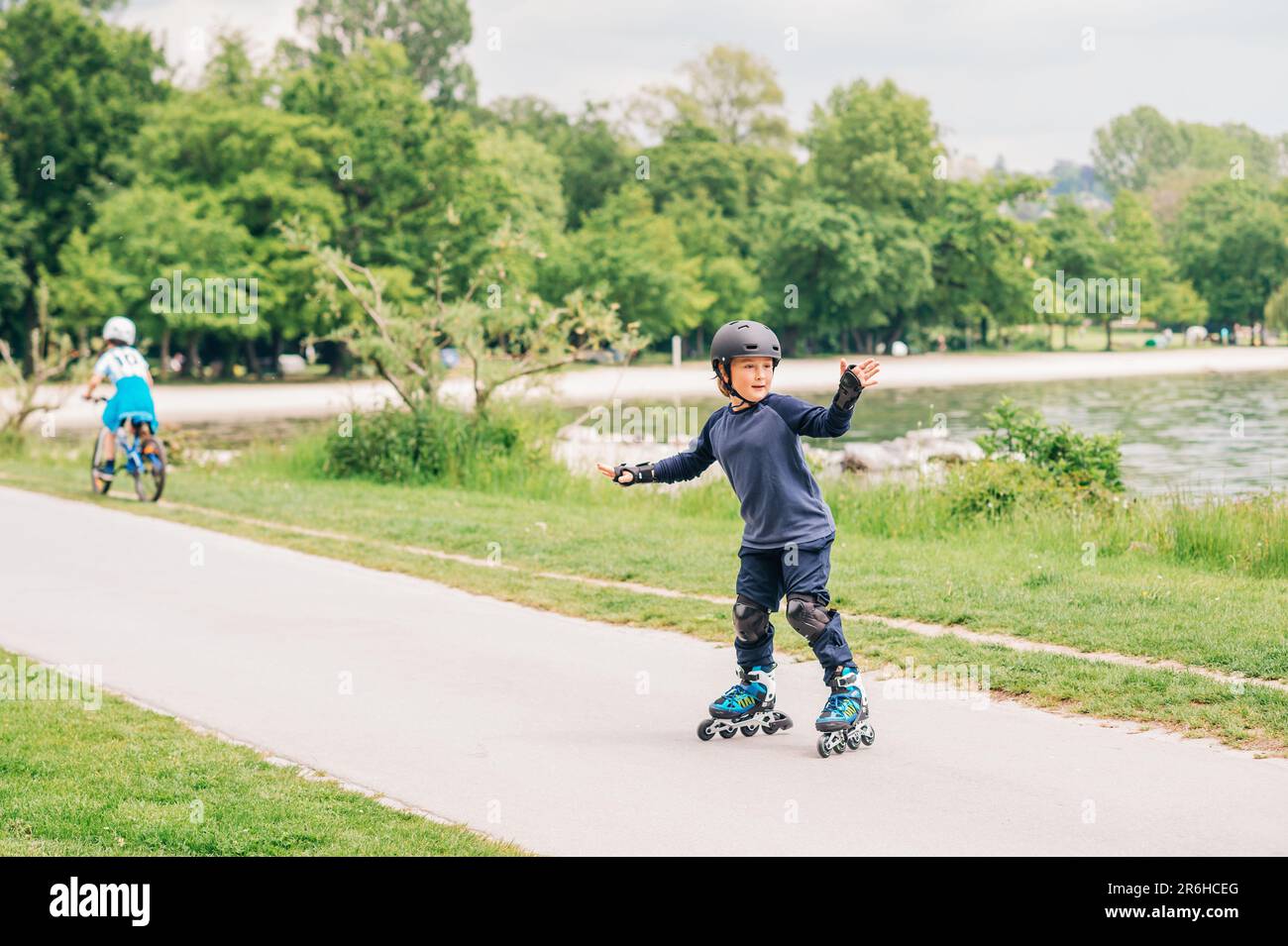 Active little boy skating in summer park, healthy lifestyle for ...