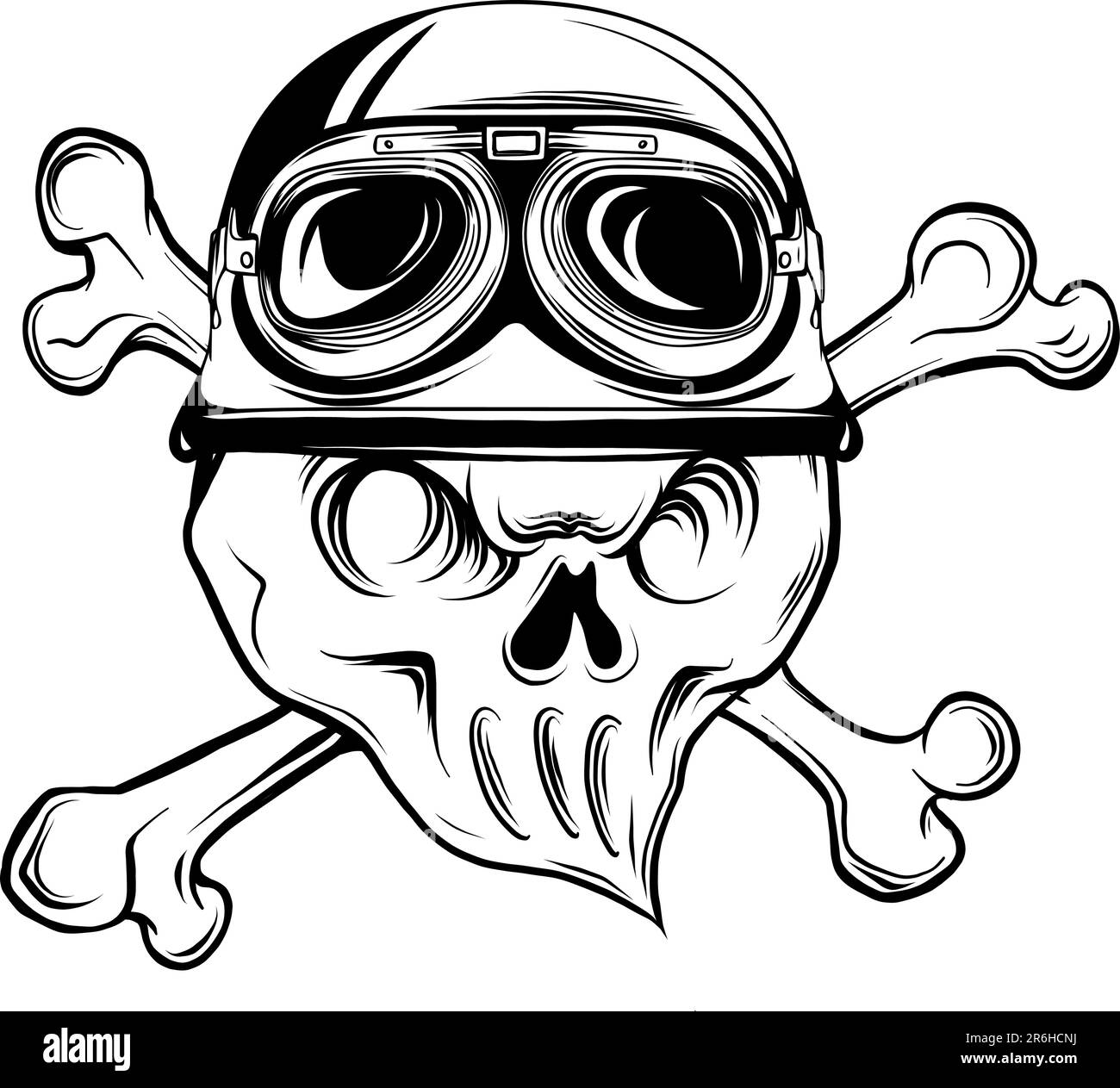 Monochrome Skull cartoon. funny skeleton head. Vector illustration ...