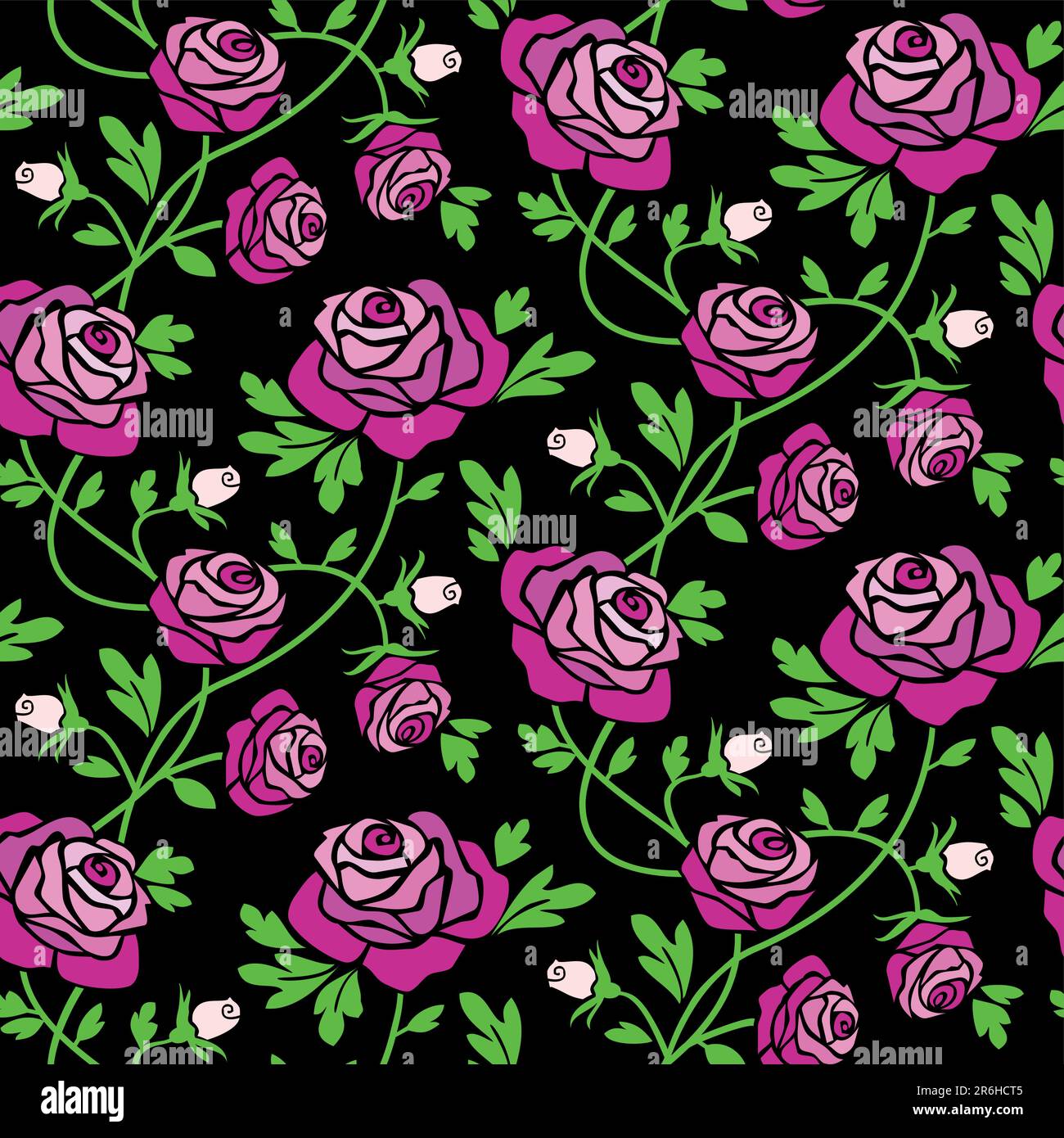 Romantic red roses seamless pattern at black background, repeating ...