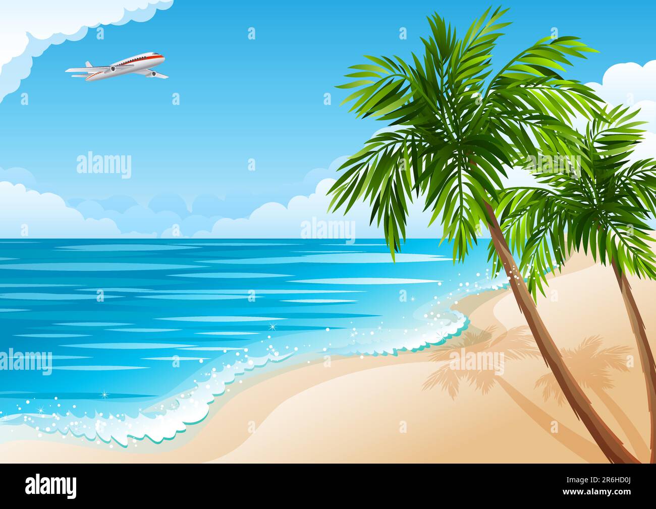 Vector illustration - Tropical landscape with beach, sea and palm trees Stock Vector Image & Art ...
