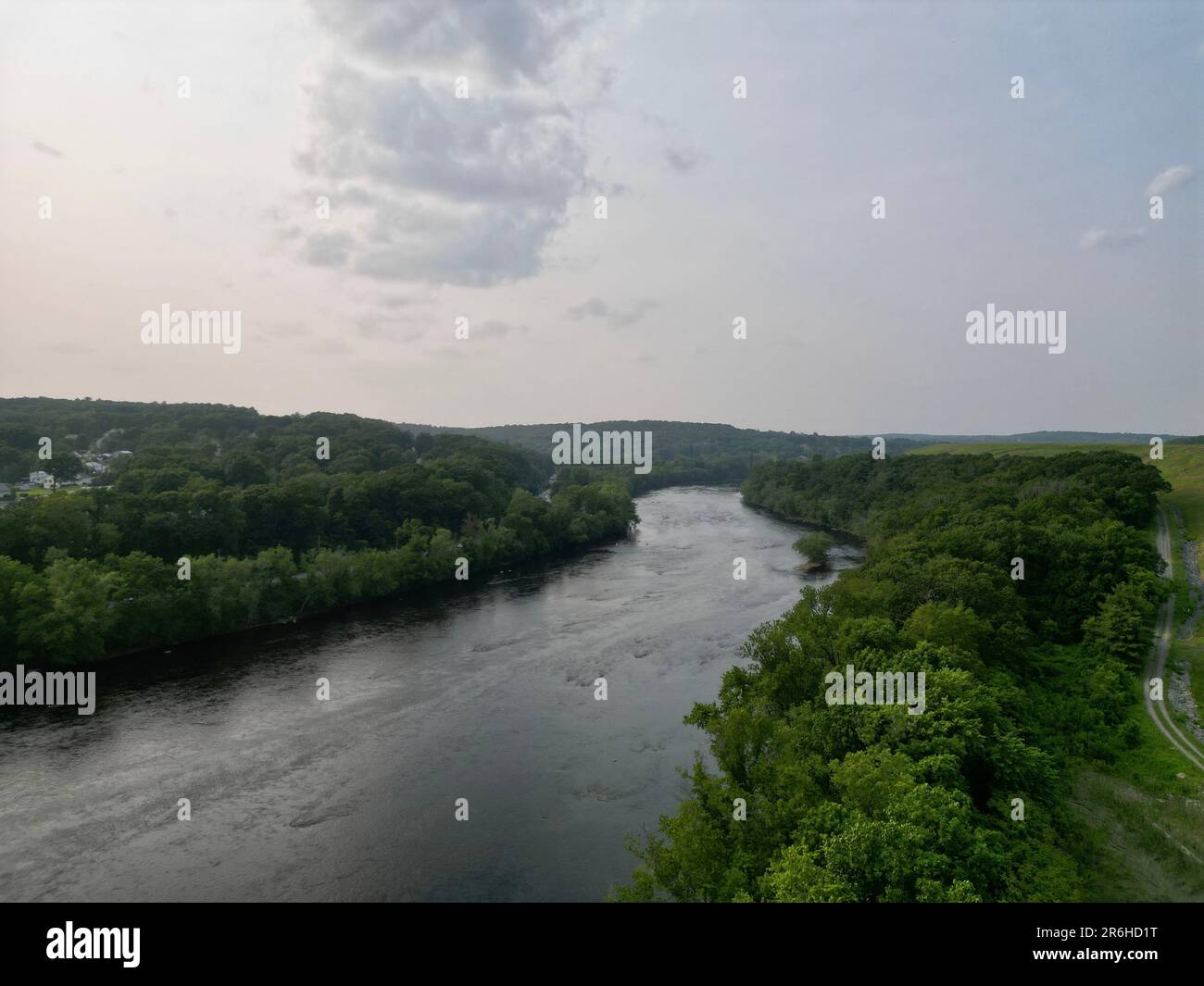An aerial view of beautiful rural natural scenery in the countryside of ...