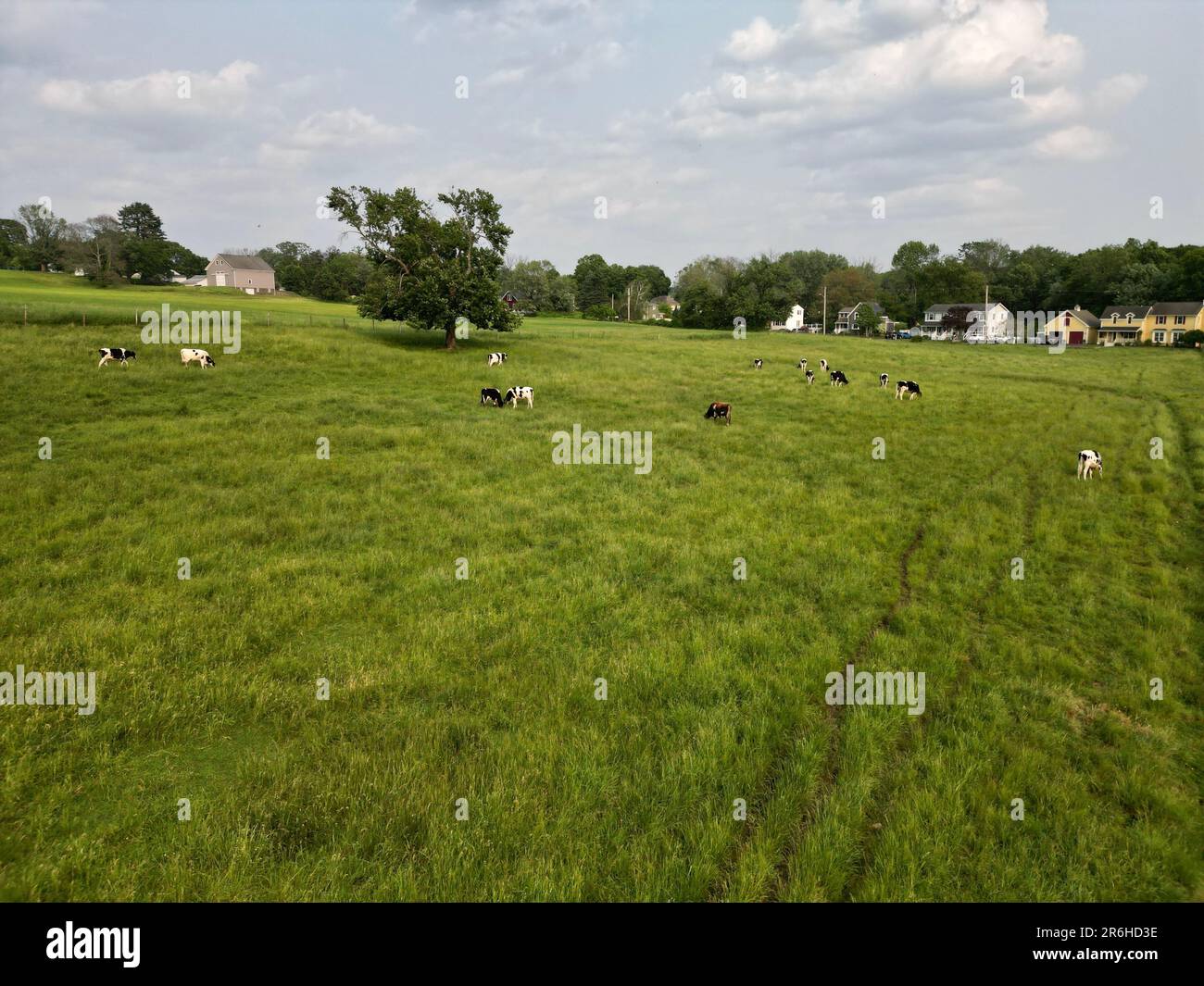 An aerial view of beautiful rural natural scenery in the countryside of ...