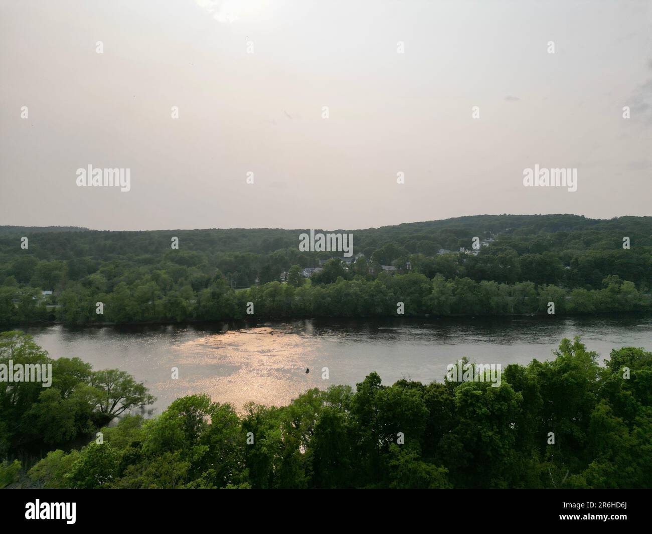 An aerial view of beautiful rural natural scenery in the countryside of ...