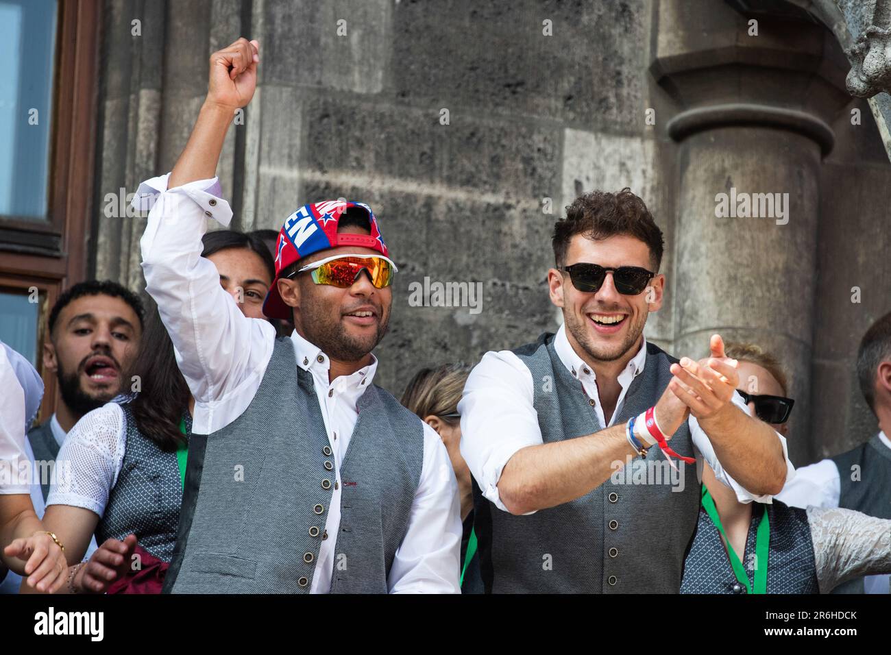 Munich, Germany. 28th May, 2023. Serge Gnabry, Leon Goretzka bei der ...