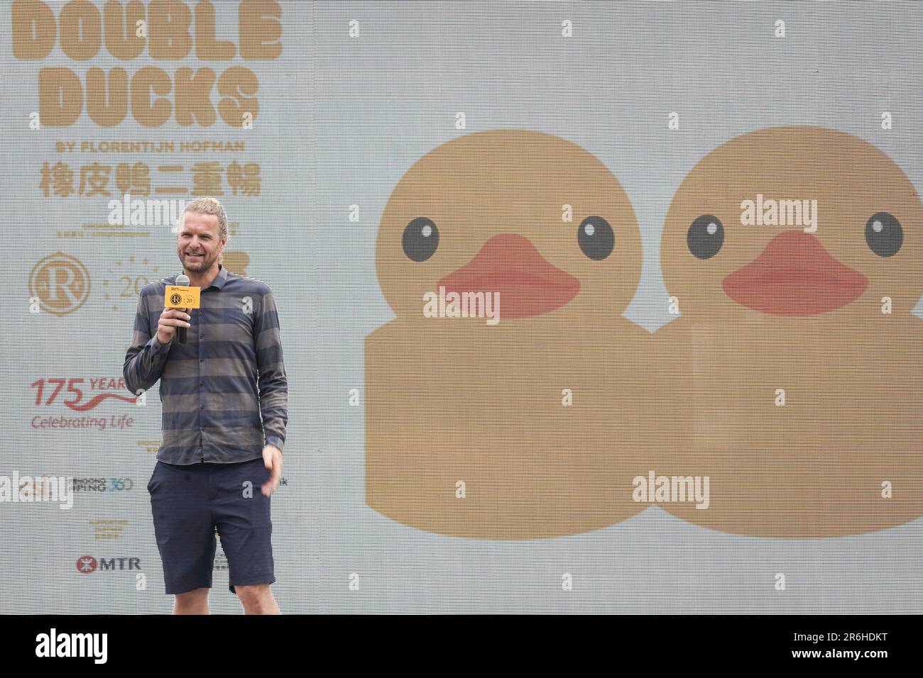 Florentijn Hofman, the creator of the "Double Ducks" speaks at the ...
